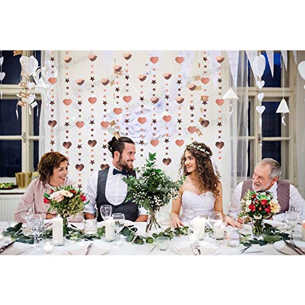 Rose Gold Party Decorations Backdrop Garland I Twinkle Star and Heart Hanging Banner for Bridal Shower Bachelorette Party Wedding Prom Favors