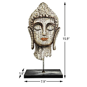 SunBlogs Art Handmade and Hand-Painted Buddha Bust Statue, 16” H Zen Buddha Sculpture Handicraft, Rustic Metal Art Decor for Home Decorations (Style 1)