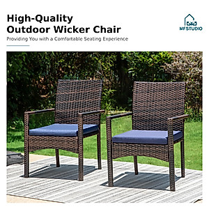 MFSTUDIO Patio Brown Woven Wicker Chairs Set, Oversized Outdoor Patio Wicker Rattan Dining Chairs Set of 4 with Extra Wide Seat, 4 Patio Resin Chair Sets with Armrests and Cushions, 330lbs