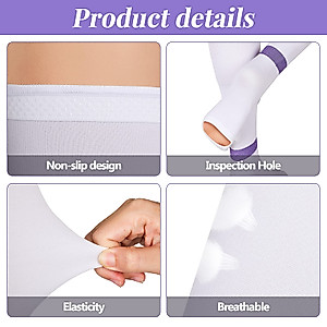 2 Pairs TED Hose Compression Stockings Thigh High Knee High 15-20 mmHg Compression TED Hose with Inspect Toe Hole TED Compression Socks for Leg Edema Swelling Soreness Pain (White- Purple,XL Size)