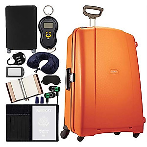 Samsonite 40859-2525 F'Lite GT 31 Inch Spinner Zipperless Suitcase - Orange Bundle w/Deco Gear Luggage Accessory Kit (10 Item)