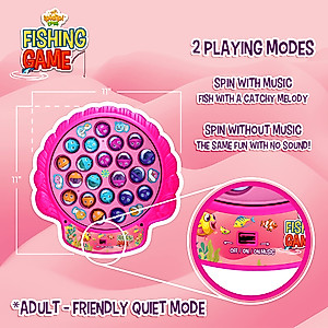 Fishing Game Play Set - 21 Fish, 4 Poles, & Rotating Board w/On-Off Music - Family Children Backyard Pink Toy Games for Kids and Toddlers Age 3 4 5 6 7 Girls and Up