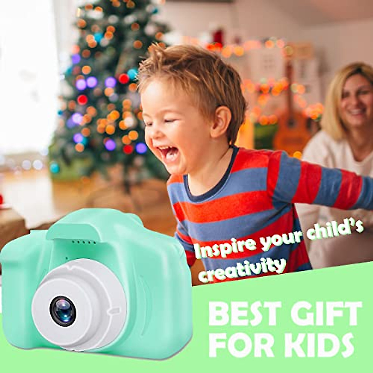 Kids Camera, Digital Camera for Kids Age 3-8, Toddler Toys Christmas Birthday Gifts for Boys and Girls, 2.0 inch IPS Screen Portable Children Toy Camera with 32G SD Card, Perfect Small Size (Green)