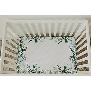 NODNAL CO. Leafy Pack n Play Playard Portable Mini Crib Fitted Sheet for Baby Mattress - Jersey Knit Cotton Unisex Girl/Boy for Pack and Play - Gender Neutral Floral Eucalyptus (Leafy Border)