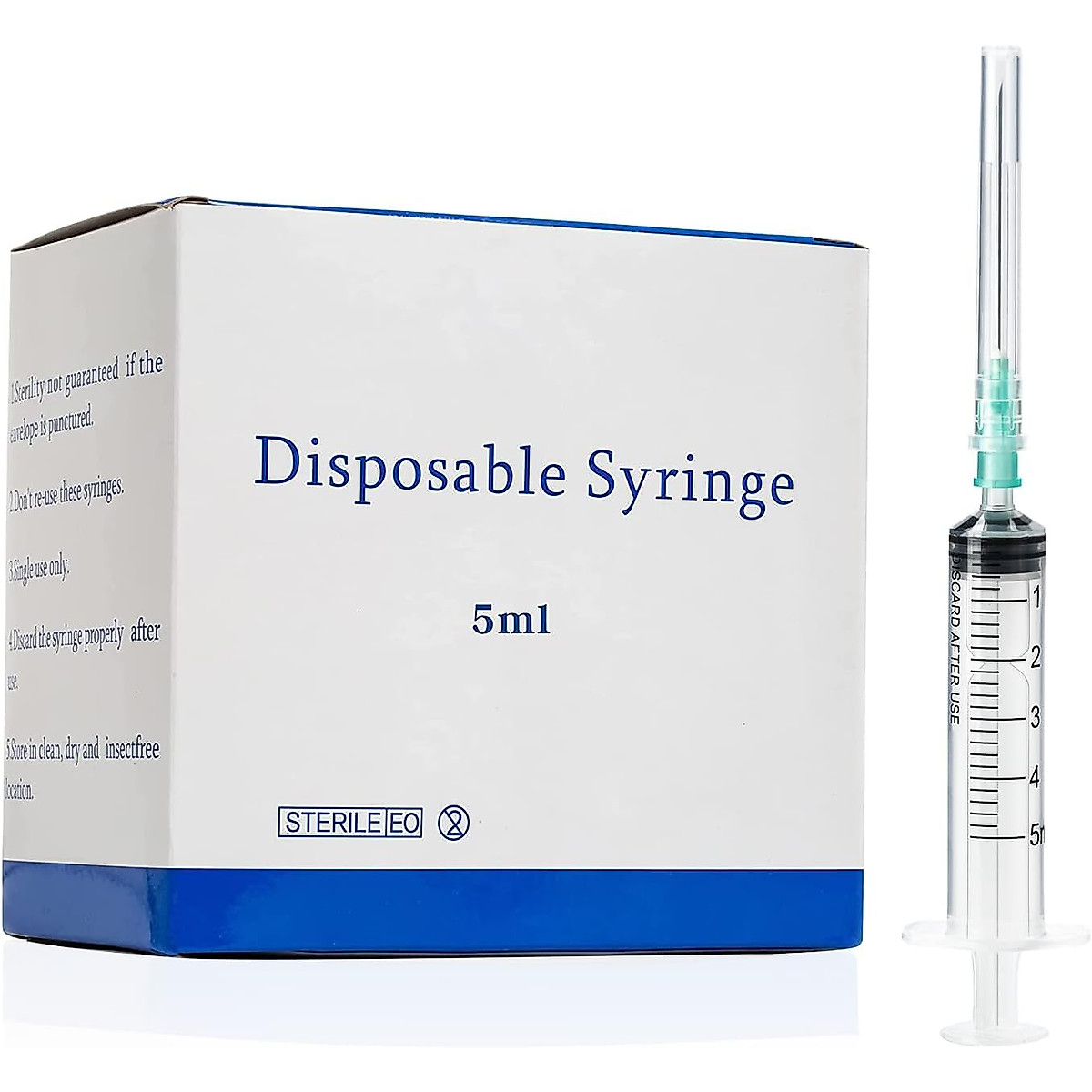 Disposable Sterile Lab Supplies 5ml Syringe with 21Ga 1.5inch Needle, Individually Packed 100Pack