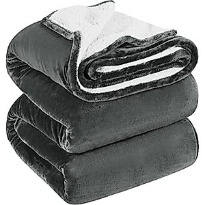 Utopia Bedding Sherpa Bed Blanket King Size Grey 480GSM Plush Blanket Fleece Reversible Blanket for Bed and Couch (90x102 Inches)