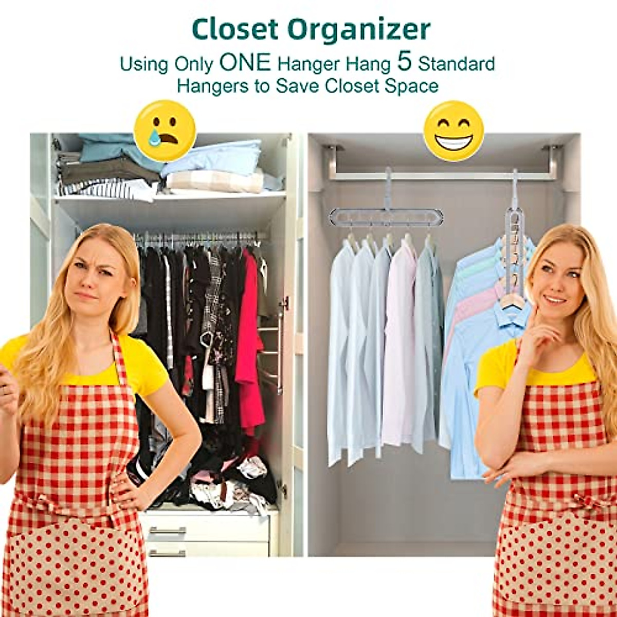 ZEDODIER Magic Hangers, Space Saving Hangers 5 Pack Sturdy Plastic 9-in-1 Hanger Closet Organizer(Grey)