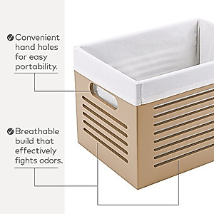 Creative Scents Wooden Storage Bin Container - Decorative Toilet Tank Storage Basket - Closet and Shelf Basket Bathroom Organizer Lined with Machine Washable Soft Linen Fabric - Tan, Extra Small
