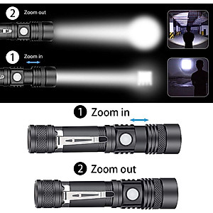 LED Tactical Flashlight Rechargeable, IPX6 Waterproof Flashlight, 2000lm, Super Bright LED, Zoomable, Pocket-Size Small LED Flashlight for Hiking, Camping, Emergency