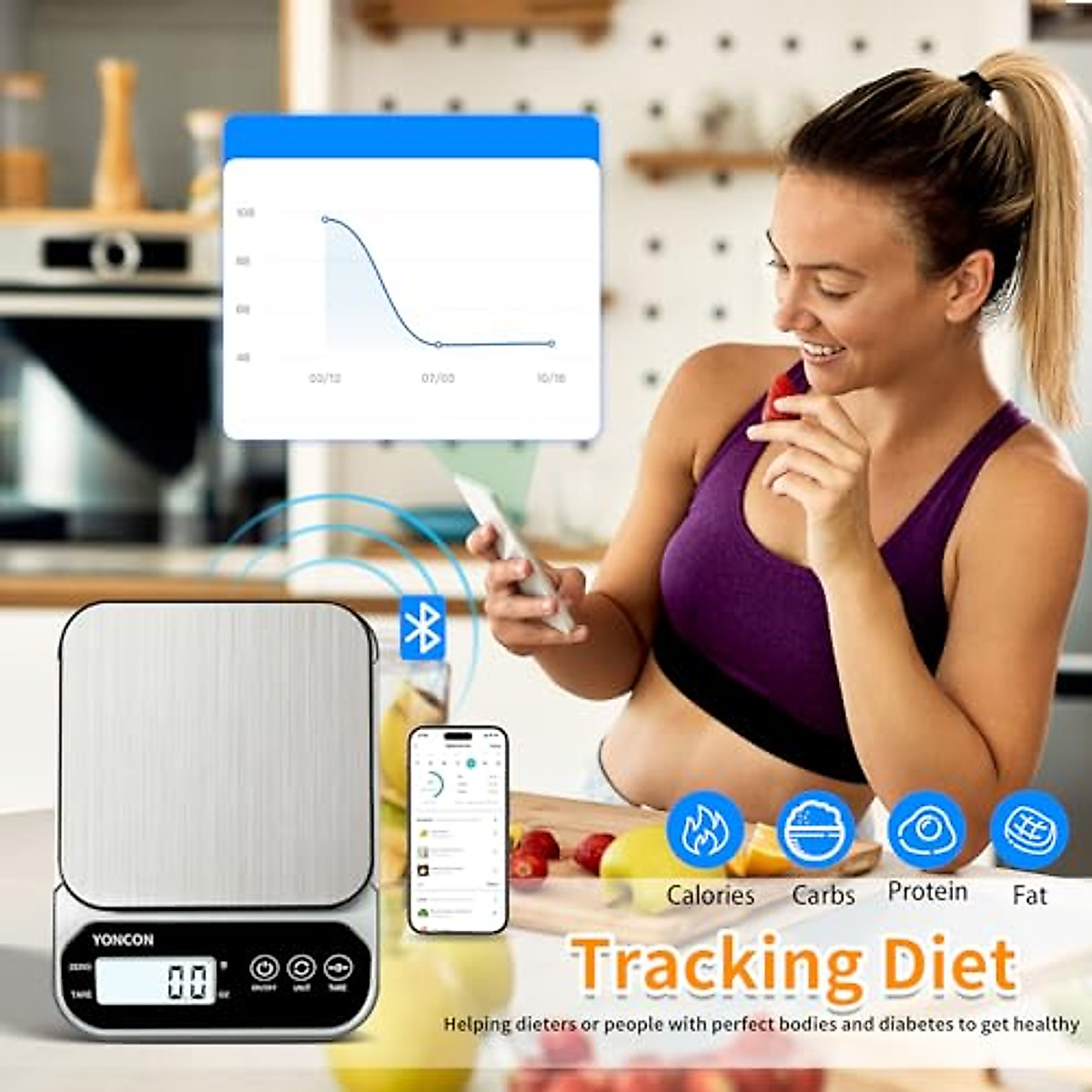 YONCON Smart Food Scale Digital Weight Grams and Oz, 3kg/0.1g Kitchen Scale for Weight Loss, Cooking, Baking, Super Accurate, Easy to Clean and Store, Tare Function (Batteries Included)
