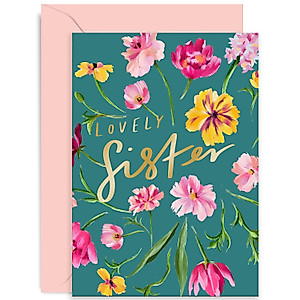 Old English Co. Lovely Sister Birthday Card for Her - Cute Gold Foil Flower Card for Sister from Sibling - Birthday Card for Women | Blank Inside with Envelope