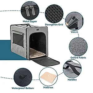 Petsfit Sturdy Wire Frame Soft Dog Crate, Collapsible for Travel (L: 31" x 21" x 26", Light Grey A)