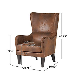 Christopher Knight Home Lorenzo Fabric Studded Club Chair, Brown 36D x 26.75W x 41.5H in