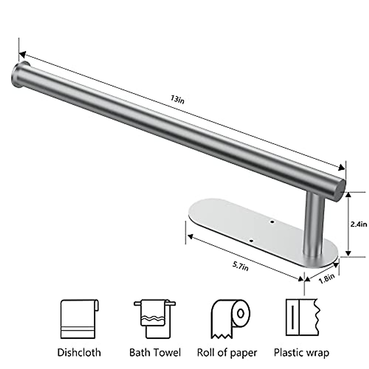 Paper Towel Holder Wall Mount-Adhesive or Drilling Stainless Steel Paper Towel Holder Under Cabinet Mount for Kitchen Bathroom (Silver)