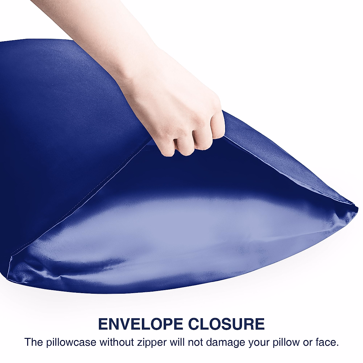 EXQ Home Silky Satin Pillowcase for Hair and Skin,Soft Cooling Pillow Cases Queen Size Set of 2 Satin Pillow Case with Envelope Closure Navy Blue (Queen,20x30 inch)