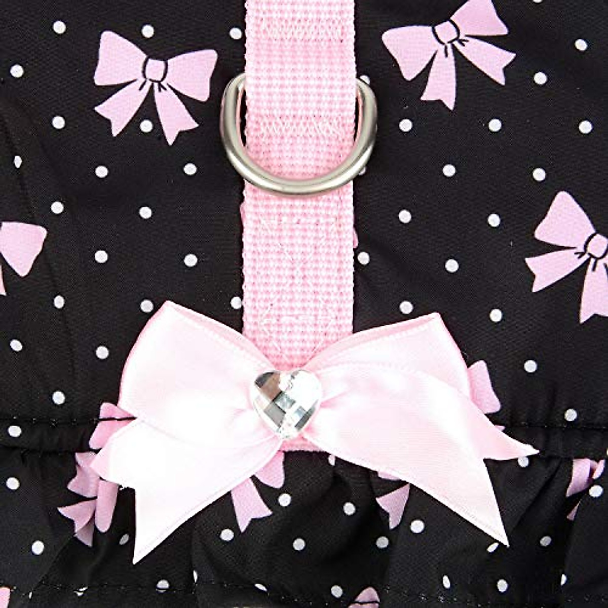 Zunea No Pull Small Dog Girl Harness Dress Escape Proof Cat Kitten Vest Harness Leash Set Step-in Soft Cotton Padded Polka Dot Jacket Chihuahua Puppy Clothes with Cute Bow for Walking Black M