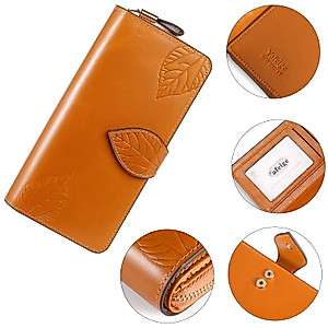 Yafeige Large Luxury Women's RFID Blocking Tri-fold Leather Wallet Zipper Ladies Clutch Purse(1-Waxed Brown)