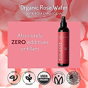 Eve Hansen Organic Rose Water Spray for Face | HUGE 8 oz Moroccan Rosewater Face Toner and Makeup Setting Spray | Soothing Neck and Face Mist to Reduce Eye Puffiness, Dark Circles and Redness