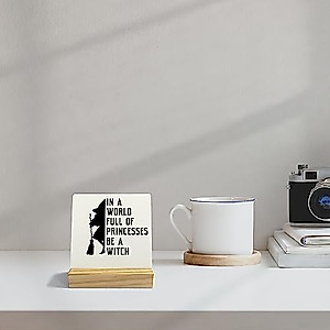 Inspirational Witchy Gifts Witch Decor for Halloween Wood Sign Plaque with Wooden Stand Home Office Decor for Desk Table Centerpiece Shelf Christmas Birthday Gifts for Witchcraft Lovers