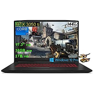 MSI Katana GF76 17 Gaming Laptop 17.3” FHD IPS 144Hz Thin Bezel Display 11th Gen Intel 8-Core i7-11800H 16GB RAM 1TB SSD GeForce RTX 3050 Ti 4GB Backlit USB-C Nahimic Win10Pro Black + HDMI Cable