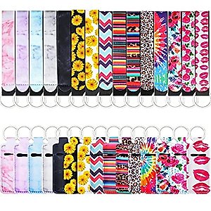 30 Pieces Halloween Lipstick Keychain Holders Lipstick Holder Keychain with Wristlet Keychain Lipstick Sleeve Pouch Lip Balm Portable Pocket Lip