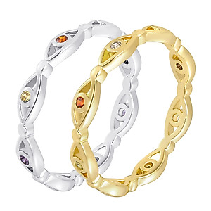 JIANGYUE Evil Eye Infinity Ring for Women Colorful Cubic Zirconia Eyes Stackable Engagement Rings Wedding Jewelry Gift Size 9