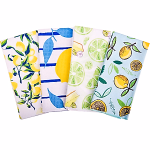 Rainleaf 4 Pack Waffle Funny Kitchen Towels,Absorbent Dishcloths Sets with Saying,Cute as Decorative Dish Towels,Birthday,Housewarming Gift-Lemon