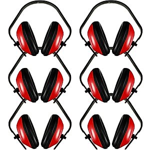 Maitys 6 Pcs Soundproof Earmuffs Hearing Protection Headphones Adjustable Padded Defender Noise Reduction Earplug for Kids (Red)