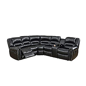 Poundex Tamanna Black Bonded Leather Reclining Sectional Sofa