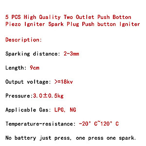 5 PCS 2 Outlet Push Botton Piezo Igniter Spark Plug Push Button Igniter