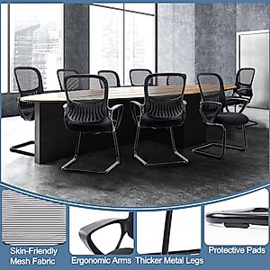 DUMOS Office Desk Chair No Wheels, Ergonomic Executive Sled Base Mesh Computer Chairs with Comfy Arms and Lumbar Support for Home Conference Room Bedroom Waiting Reception Guest Student Elderly