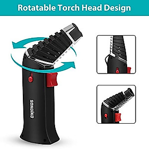 Sondiko Creme Brûlée Torch S928, Kitchen Torch Lighter with Rotatable Torch Head, Safety Lock, Adjustable Flame for Creme Brulee, BBQ, Dab(Butane Gas Not Included)