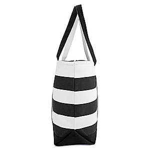 DALIX Striped Beach Bag Tote Bags Satchel Personalized Black Ballent Letter L