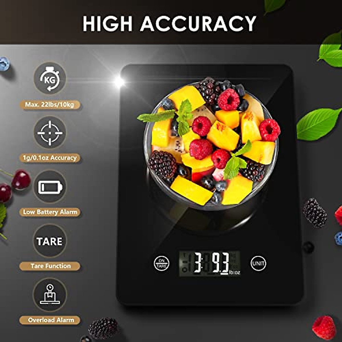LAVANAVO Digital Food Kitchen Scale, 22lb Weight Multifunction Scale Measures in Grams and Ounces for Cooking Baking, 1g/0.1oz Precise Graduation, Stainless Steel and Tempered Glass…