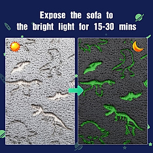 ALIMORDEN 3-in-1 Modular Toddler Couch, Glow-in-The-Dark Dinosaurs Flip Out Kids Couch, Nugget Couch with Two Ottomans and Side Pocket for Boys and Girls, Grey