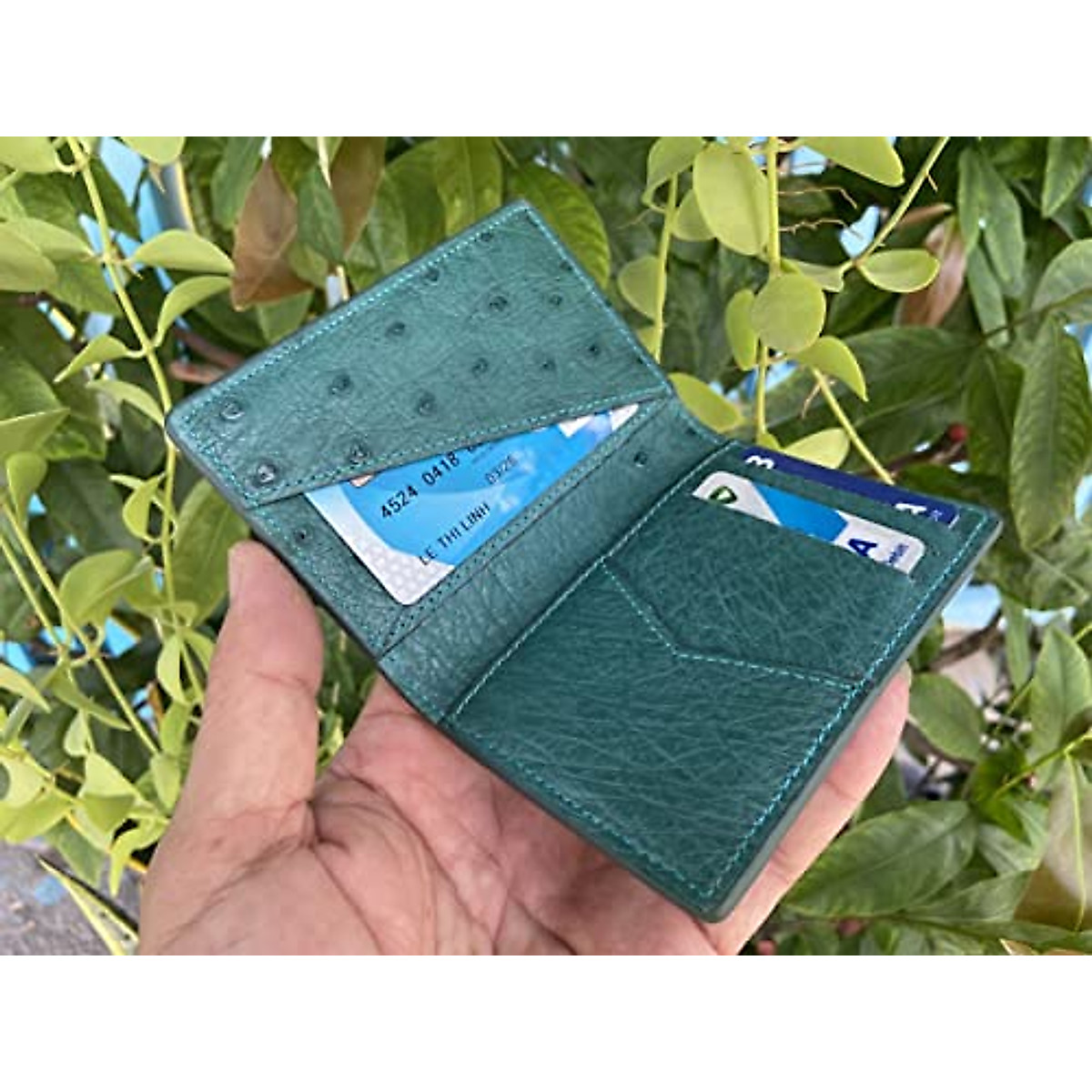 Doubleside Green Body Ostrich leather skin Credit Cardholder, leather credit cardcase, leather creditcard cover