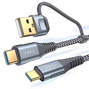 USB C to USB C Cable 6.6ft PD 60W iPhone 15 Charger 2-in-1 USB Type A/C to Type C Nylon Braid Cord for iPhone 16 15 Plus Pro Max iPad Pro Air 4 5 Mini 6 MacBook, Samsung S24 S23 S22 S21 Ultra Plus