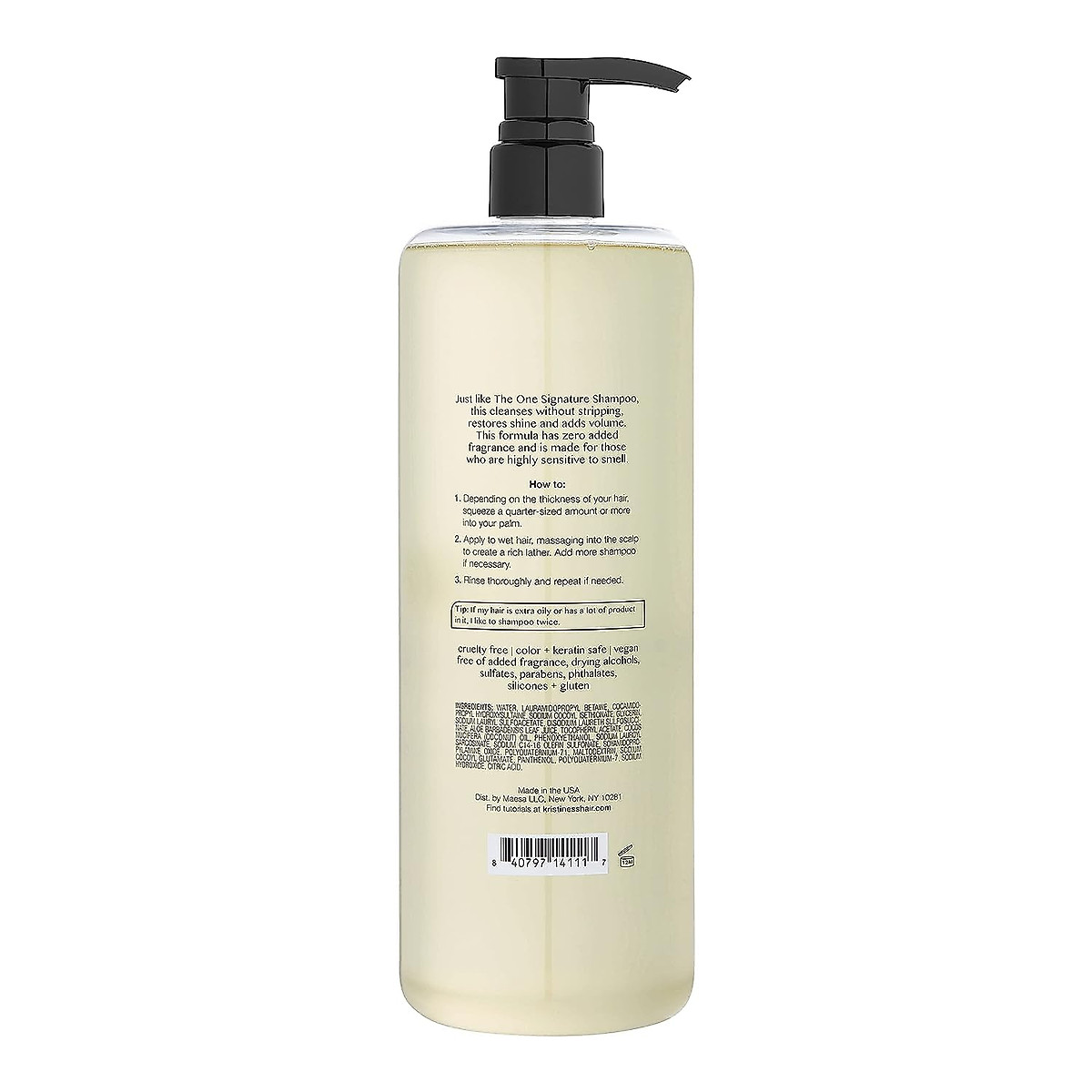 Kristin Ess Hair Fragrance Free Daily Cleansing Shampoo for Sensitive Skin or Scalp - Lightly Clarifying, Shine Enhancing + Hydrating - Vegan, Color + Keratin Safe, Silicone + Sulfate Free 33.8 fl oz