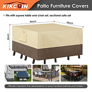 Patio Furniture Covers Waterproof for Table and Chairs, Square Outdoor Furniture Set Cover, Anti-Fade, Tear/Water Resistant Patio Furniture Set Covers, 96" L x 96" W x 28" H