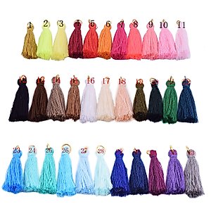 KONMAY Mini Crafting Tassels with Golden Jump Ring, 50pcs Mixed 1.4 Inches Small Cotton Thread Tassels for Jewelry Making, Crafting, Bag Accessories, Decoration and DIY