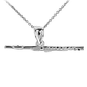 925 Sterling Silver Music Charm Flute Pendant Necklace, 16"