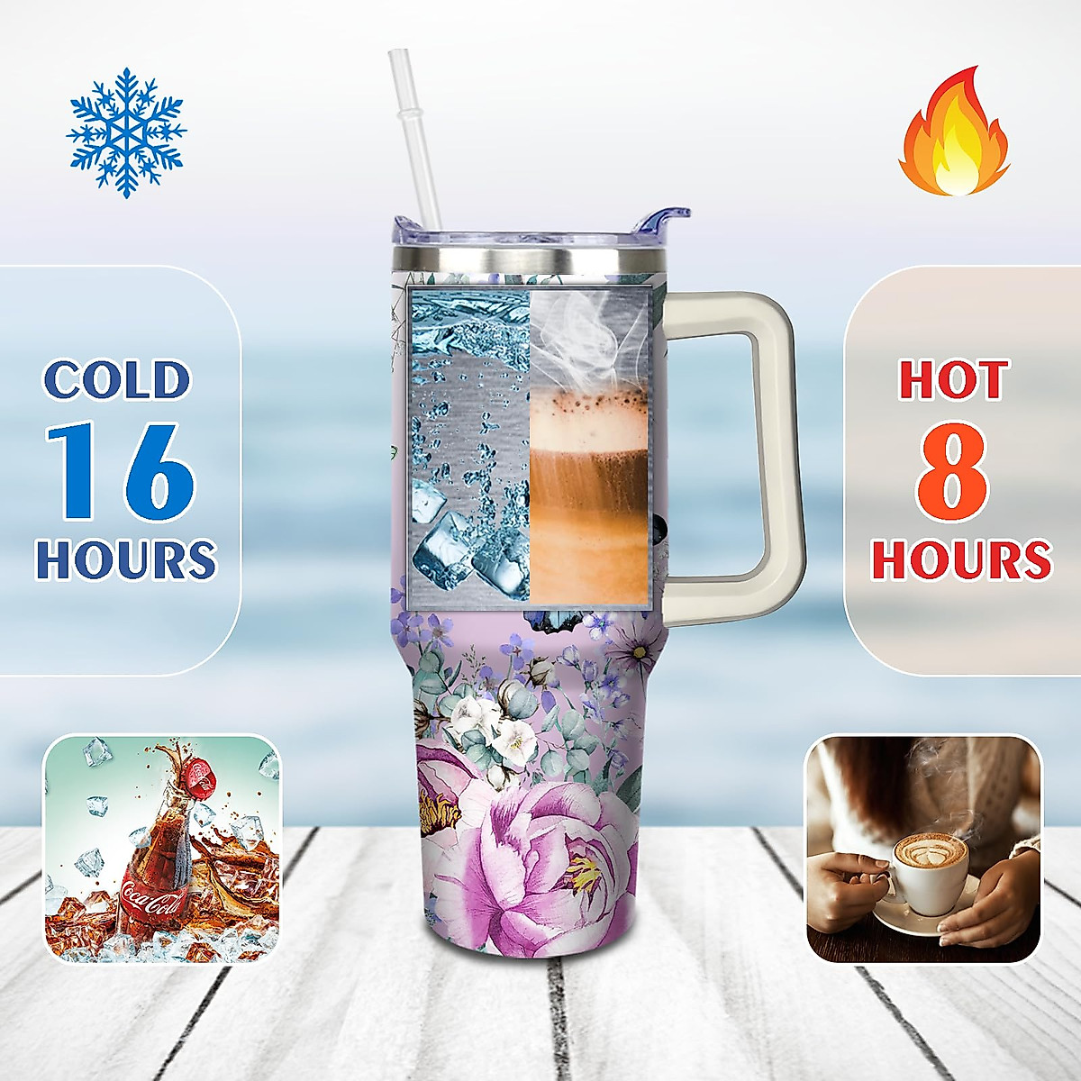 Thmasamwr Butterfly Tumbler With Lid, Straw and Handle - 40oz Stainless Steel Travel Coffee Mug Water Bottle - Gift Cup for Women and Girls