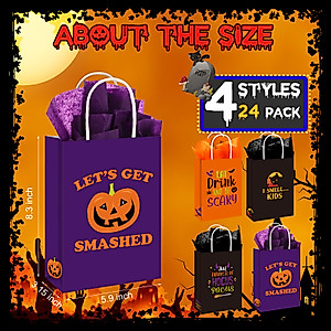 Silkfly Halloween Treat Bags with Tissues 8.3'' Halloween Paper Gift Bags with Handle Trick or Treat Candy Bags Wrapping Paper for Holiday Birthday Party Goodie Snack, 4 Designs(24 Pcs)
