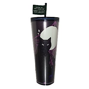 Starbucks Exclusive LIMITED EDITION Halloween 2021 Glow in the Dark Black Cat Tumbler: 24 oz Venti Cup