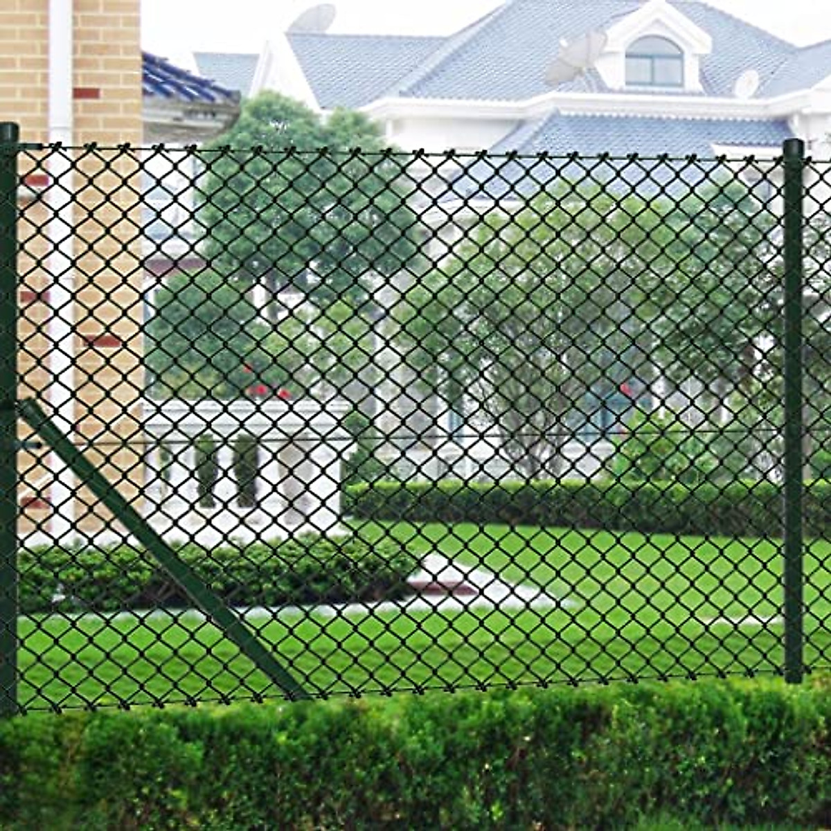 Chain Link Fence with Posts Steel,Safety Fence Garden, Fence Garden Netting Chain Link Fence with Posts Steel Outdoor Residential Fencing for Yard Garden Farm, Transport 59.1" x 590.6" Green