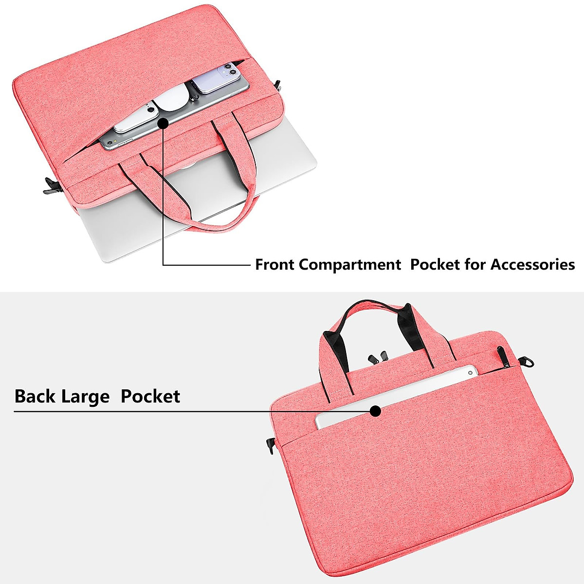 MicaYoung Laptop Sleeve Shoulder Bag 13-14 Inch PC Portable Handbag Carrying Case Compatible with 14 inch VivoBook/ZenBook/ThinkPad Acer ASUS Dell HP Chromebook Samsung Notebook Surface, Pink