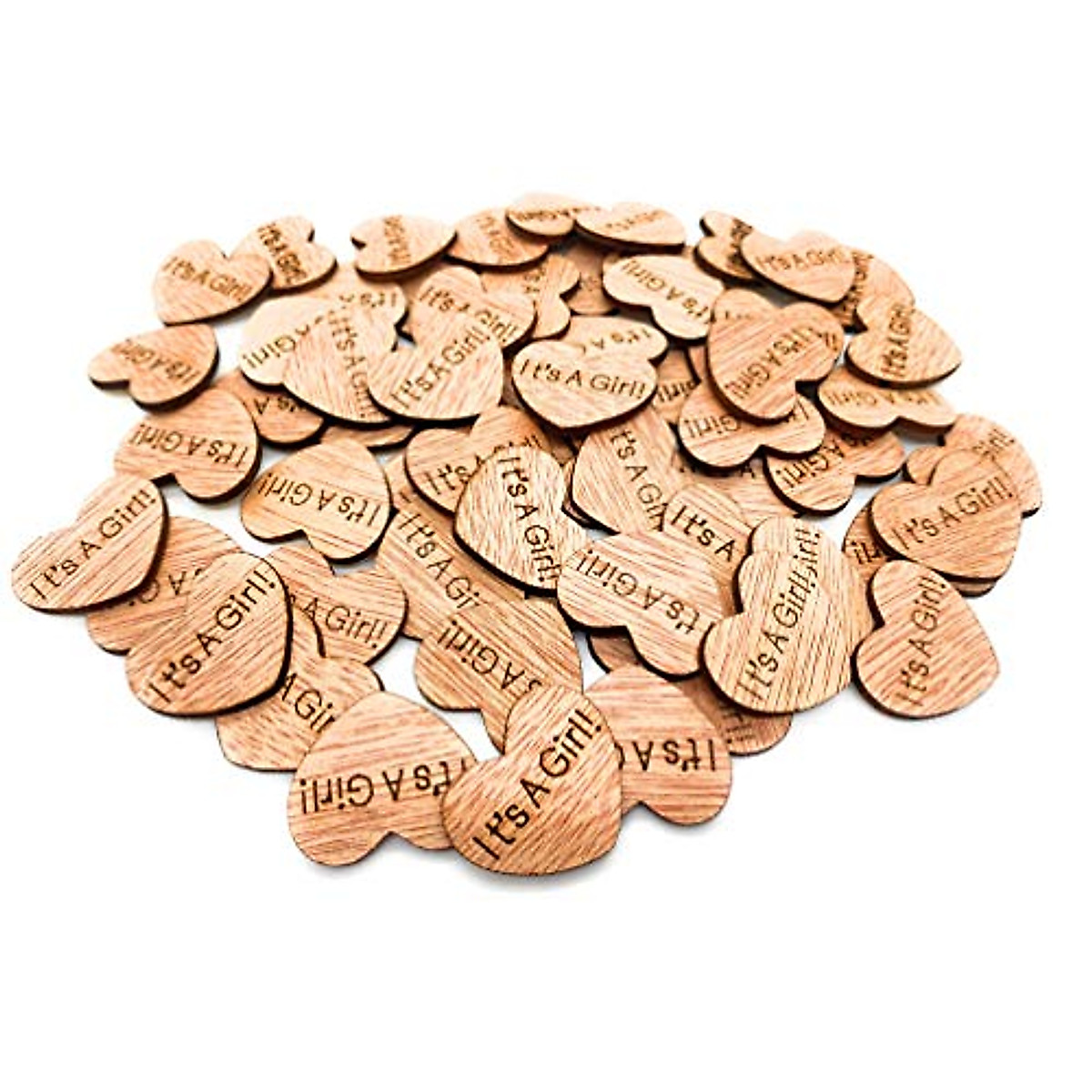 Wooden Heart Confetti ~ It's A Girl ~ Wood Hearts, Wood Confetti Engraved Love Hearts- Rustic Wedding Decor (100 count)