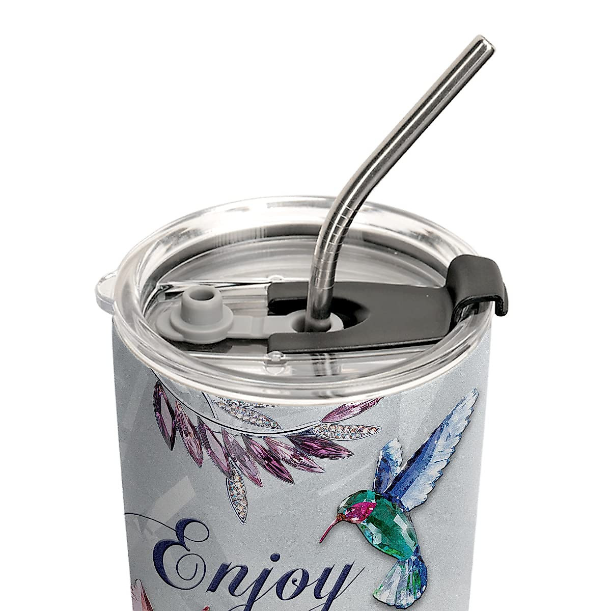 20oz Hummingbird Gifts for Women, Valentines Day Gifts for Her, Birthday Gifts for Women, Coffee Thermos for Women Crystal Jewelry Hummingbird Tumbler Cup, Insulated Travel Coffee Mug with Lid