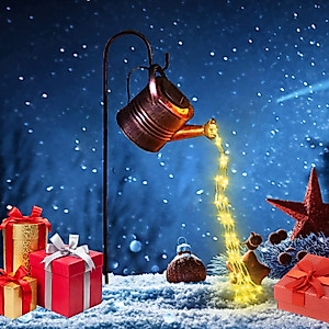 Star Shower Watering Can Lights - Waterproof Solar Garden Decor Led Art Lamp - Outdoor String Fairy Lights with Bracket for Home Path Patio Yard Lawn Metal Statues