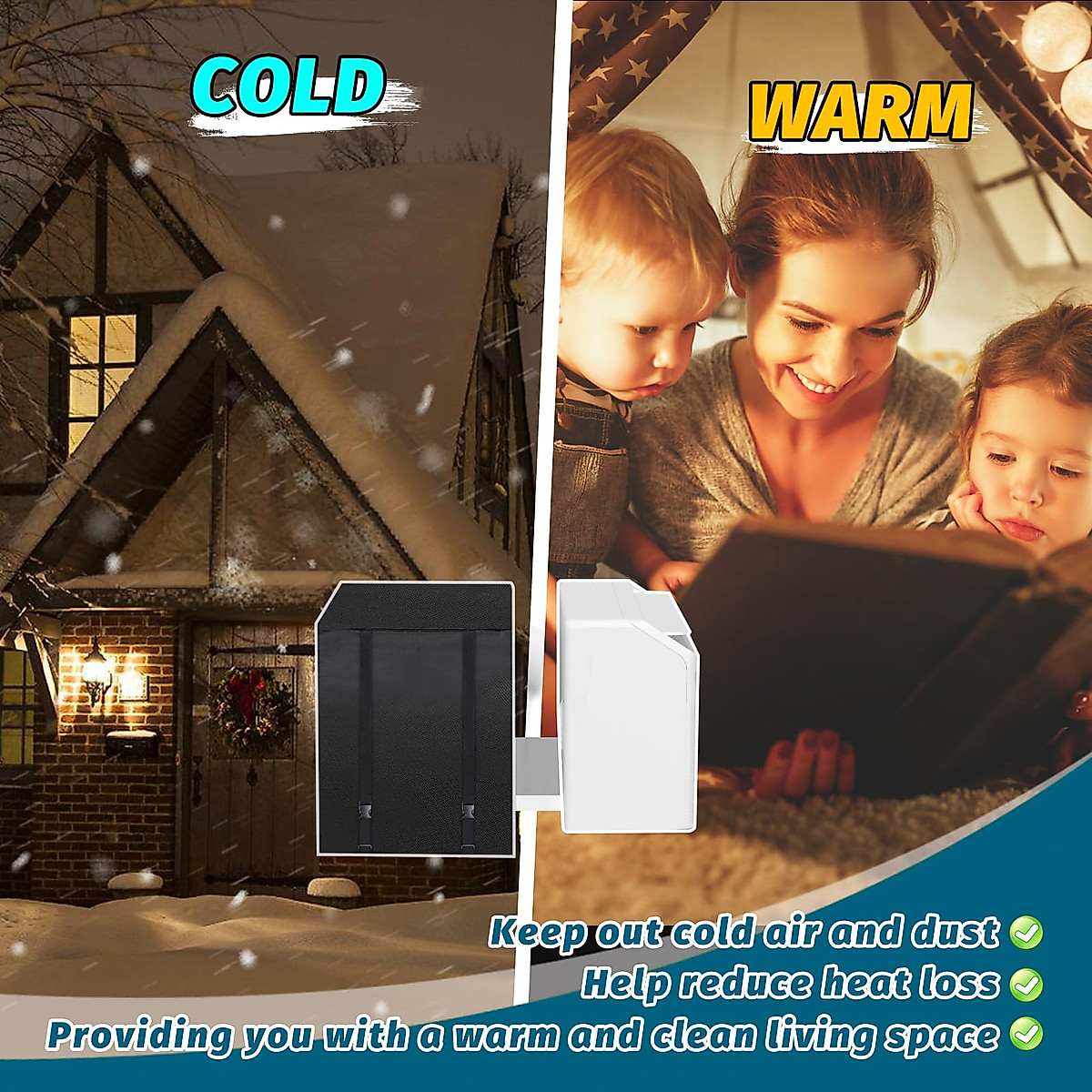 Windproof Window AC Cover Fits Midea U-Shaped 8000/10000/12000 BTU - Thicken Oxford Air Conditioner Cover for Winter Outside, 21.3''W x 13.4''H x 13.8''D